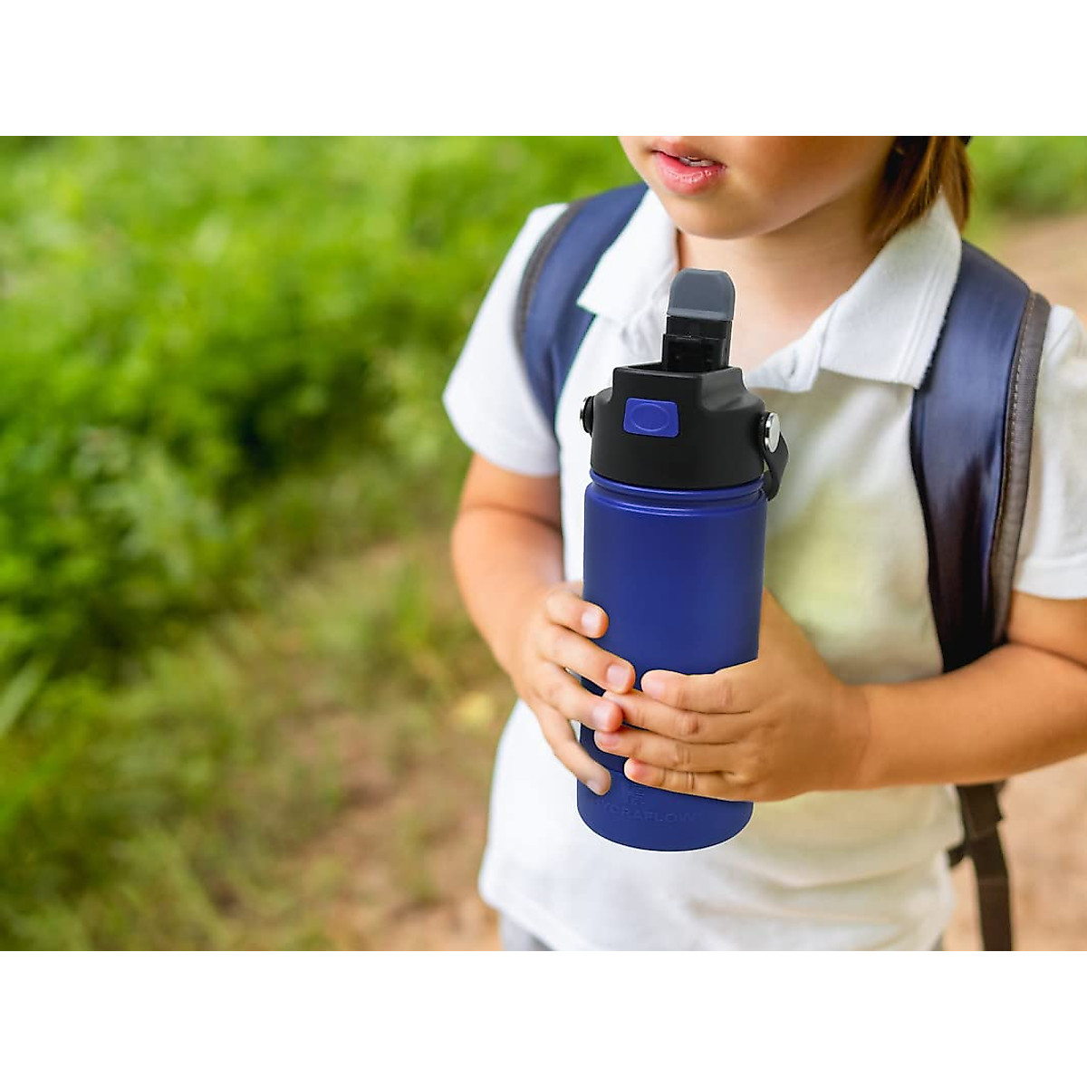 Hydraflow Hybrid Kids Water Bottle with Flip Straw Lid and Boot - Triple Wall Vacuum Insulated Water Bottle (14oz, Flower Hearts) Stainless Steel Metal Thermos, Reusable Leak Proof BPA-FREE