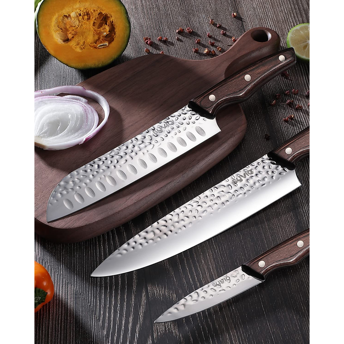 syvio Chef Knife Set, Kitchen Knives with High Carbon Stainless Steel & Wooden Handle, Kitchen Knife Set 3 PCS-8" Chef’s Knife &7" Santoku Knife&5" Paring Knife with Gift Box