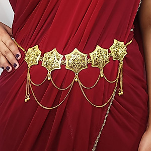 Efulgenz Gold Tone Indian Jewelry for Women Dubai Style Kamarbandh Indian Big Floral Pendant Multilayer Chain with Ball Kamarbandh Belly Chain Waist Belt Jewelry for Wedding