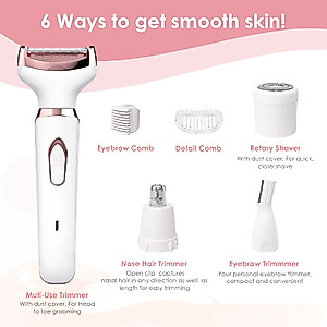Electric Razors for Women, 4 in 1 Electric Women Shaver, Hair Removal Epilators for Leg Face Arm Bikini Armpit Pubic Hair, Cordless Rechargeable Portable Women's Bikini Trimmers, White