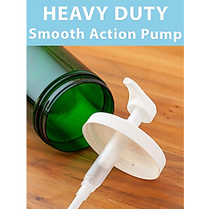 JUVITUS 32 oz Green Plastic PET Refillable Jar (BPA Free) with Heavy Duty Twist Lock Cream Lotion Pump (4 pack)