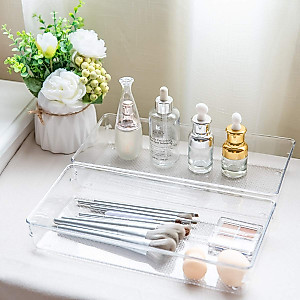 3 Pack Clear Plastic Drawer Organizer Tray Cutlery Utensil Makeups Drawer Organizers 12" X 6"