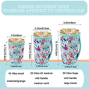 3 Reusable Iced Coffee Sleeves for Iced Coffee Cups or Drinks Reusable Neoprene Insulated Sleeves for Hot and Cold Drinks from Starbucks, Dunkin, And More (White Flower Bush)