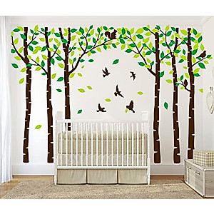 MAFENT Giant Jungle Tree Wall Decals Birch Tree Wall Decals Forest Tree Wall Stickers for Kids Room Bedroom Living Room Nursery Removable Vinyl Sticker Mural Art Decoration(Brown)