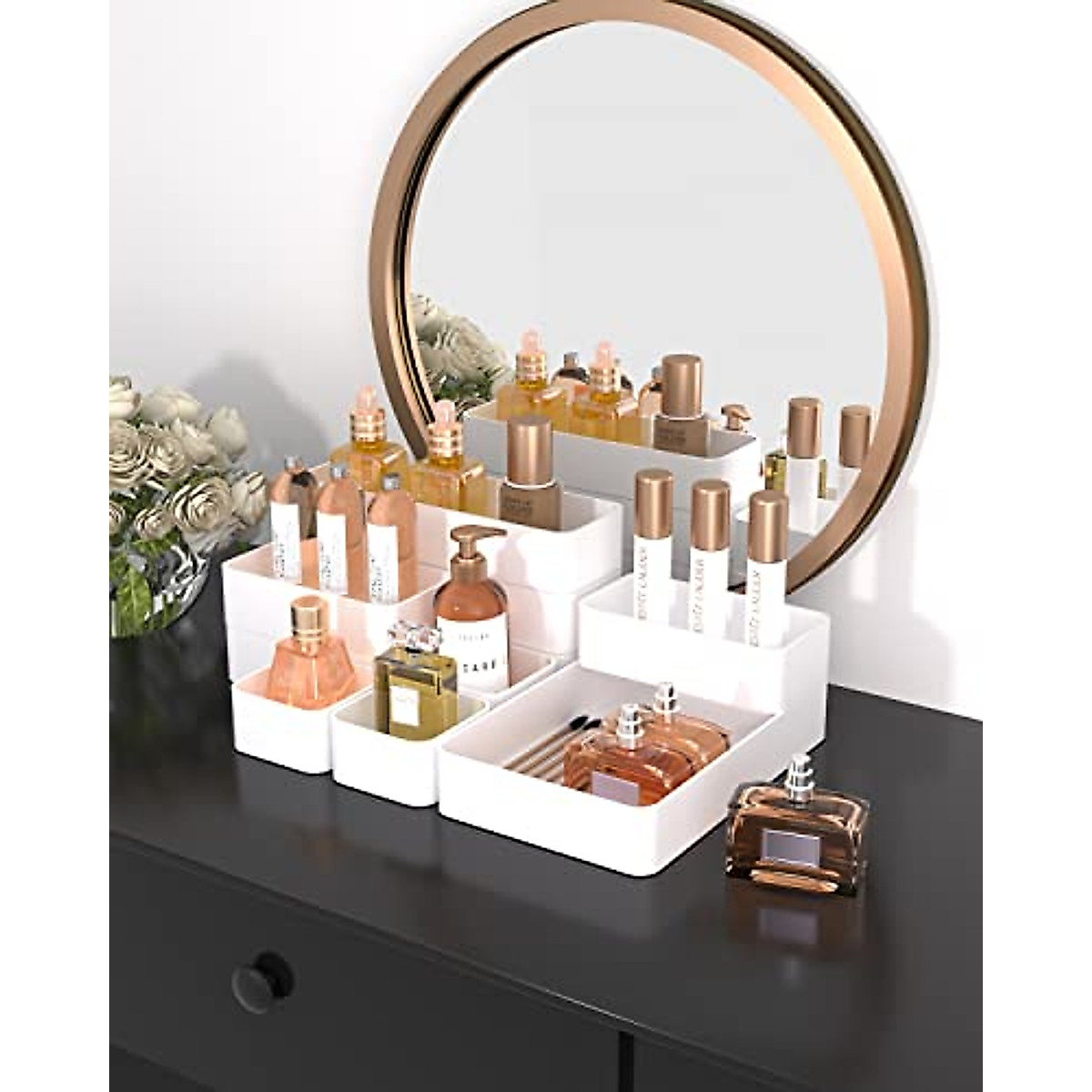 9 Pcs Stackable Drawer Organizer Trays Set, Multifunctional Stackable Storage Trays for Vanity, Bathroom, Kitchen, Desk Drawer Organizer Office. Plastic Drawer Organizers Available In 5 Colours, White