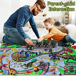 SHIRLIN Dinosaur Toy Figure w/ Activity 46''× 32'' Large Play Mat & Trees, Educational Realistic Dinosaur Playset Including Triceratops Velociraptor Gifts for Kids Boys & Girls