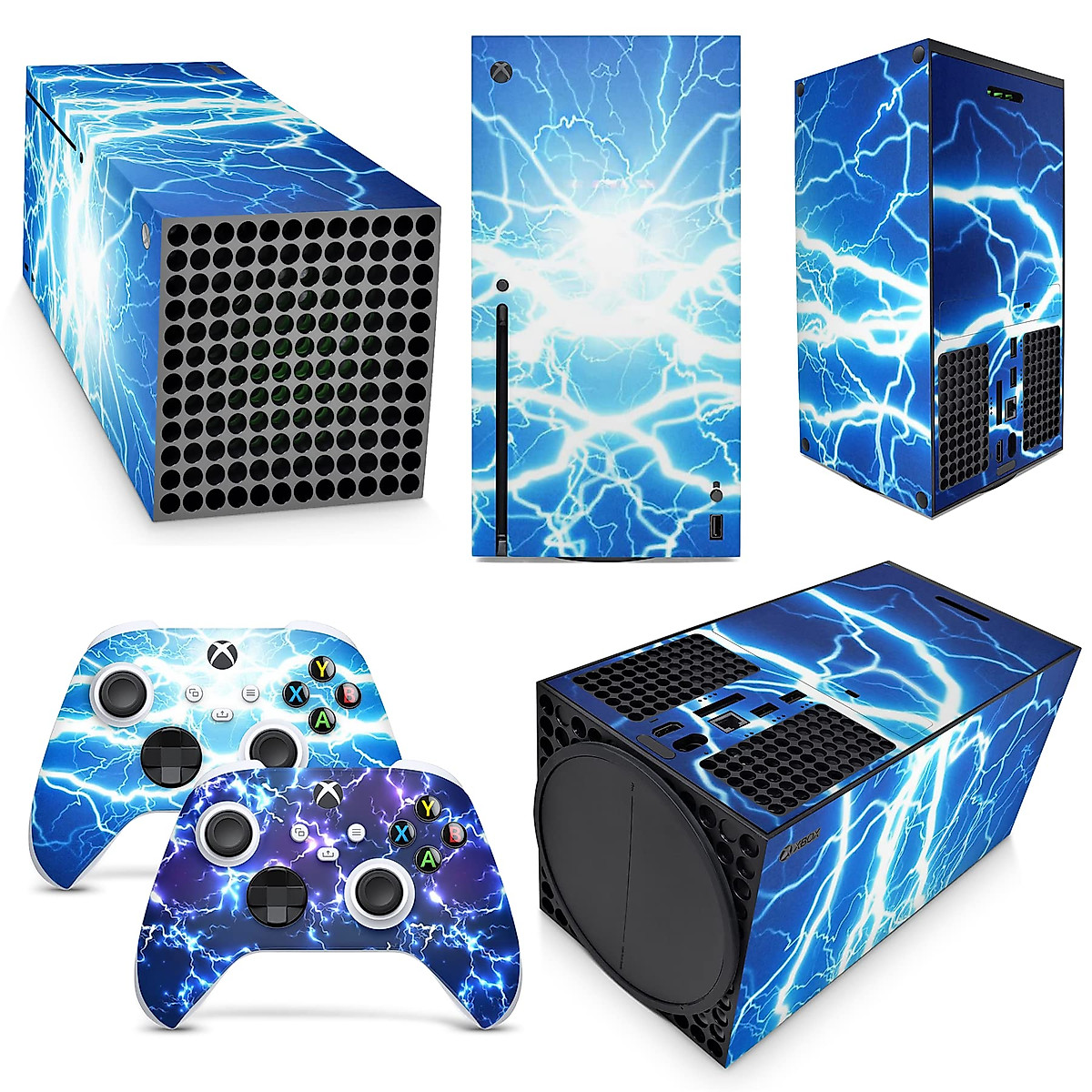 GNG Blue Electric Skins Compatible with Xbox Series X Console Decal Vinal Sticker + 2 Controller Set