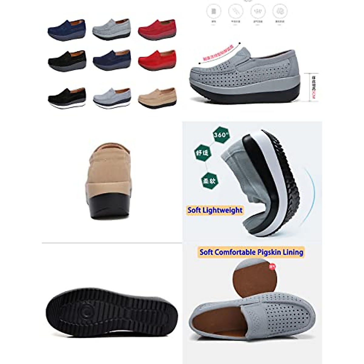 Women's Cutout Breathe Suede Wedge Sneakers,Lightweight Comfy Slip-on Orthotic Hidden Platform Anti-Skid Casual Walking Shoes (8,Red)