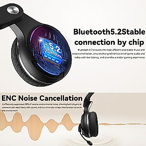 Wireless Headphones Over Ear for Active Noise Cancelling Headphones Bluetooth Headset with Microphone Dance Music DJ Headphones Designed for Game Calls and Music, Foldable to Save Space etc (Black)
