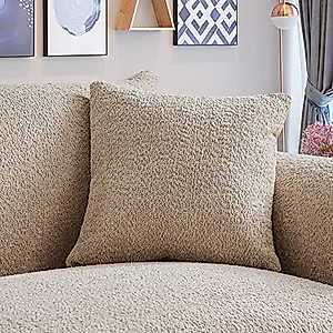 Sofa 87'' Lambswool 3 Seat Cushion Couch for Living Room,Mid Century Comfy Modular Sofa with Throw Pillows