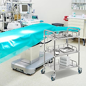 VEVOR Lab Rolling Cart, 3-Shelf Stainless Steel Rolling Cart, Lab Serving Cart with Swivel Casters, Dental Utility Cart for Clinic, Lab, Hospital, Salon, 26.38"x15.55"x34.13"