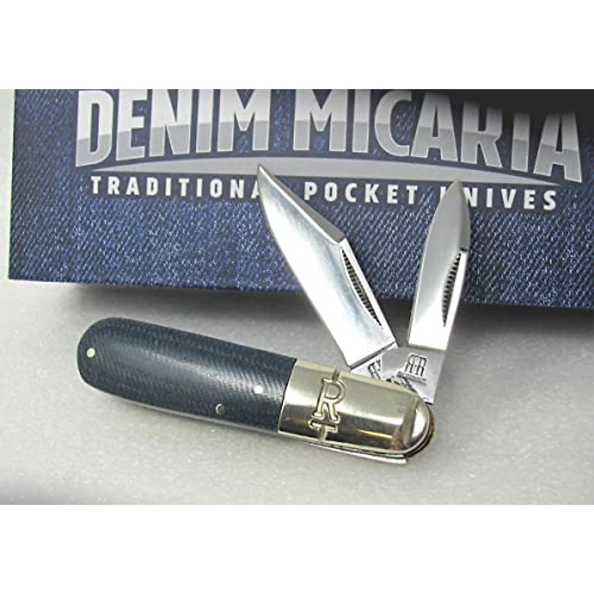 Blue Jean Denim Micarta Handle Rough Ryder Traditional Two Blade Barlow Pocket Knife