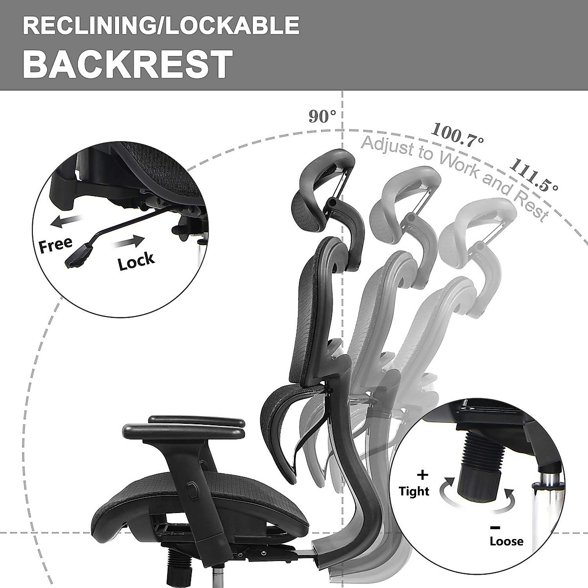 Ergonomic Office Chair, High Back Mesh Chair Computer Desk Chair with Lumbar Support and 3D Adjustable Headrest and Armrests for Home Office, Conference Room, Reception Room, Gaming Room (Dark Black)