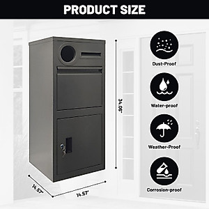 Reykilor Package Delivery Boxes for Outside, Lockable Parcel Storage Box Extra Large Mailbox with Newspaper Round Hole, Parcel Drop Box Anti-Theft Waterproof for Porch, House, Curbside