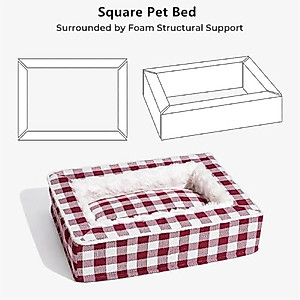 Tartan Cozy Dog Anti-Anxiety Calming Bed,Soft Funny Fuzzy Dog Bed,Classic Square Pet Bed,Removable Washable for Cats and Dogs (Blue, M)