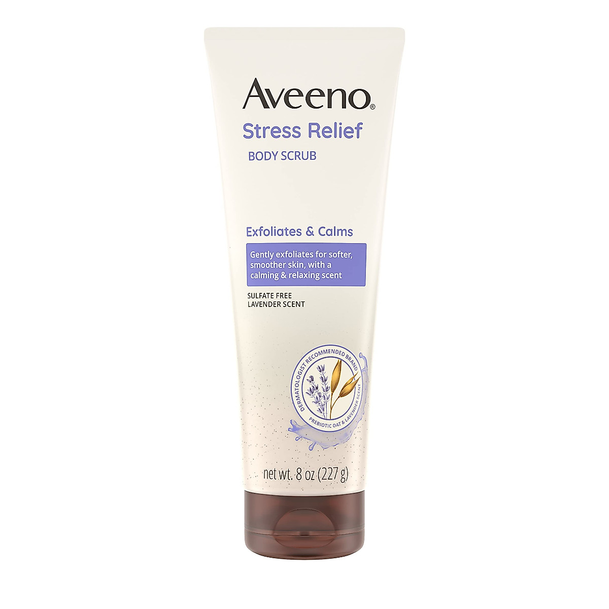 Aveeno Stress Relief Body Scrub, Exfoliating Body Wash for Softer, Smoother Skin, Formulated with Prebiotic Oat & Lavender Scent to Calm & Relax, Sulfate-Free & Soap-Free, 8 fl. oz