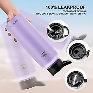 NATURE PIONEOR Insulated Water Bottles with Paracord Handle - 24/32/40/64 oz Vacuum Sports Wide Mouth Water Bottle with 3 Lids, Leak Proof Stainless Steel Keeps Hot and Cold