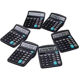 LICHAMP Desk Calculators with Big Buttons and Large Display, Office Desktop Calculator Basic 12 Digit with Solar Power and AA Battery (Included), 5 Bulk Pack