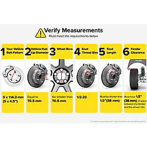 1.5 in StanceMagic Hubcentric 5x4.5 Wheel Spacers (70.5mm Bore, 1/2x20 Studs) Compatible with Ford Mustang Edge Crown Victoria Ranger Explorer, Lincoln Town Car Mark 7-Black 5x114.3 Adapters, 2 Pack