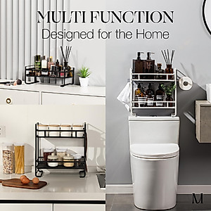 Marmolux Matte Black Single Shelf Over Toilet Storage - Screwless Design Space Saving Bathroom Toilet Organizer for Over The Toilet Shelf - Matte Black with Black Marble Shelf