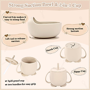 Silicone Baby Feeding Set, 10 Pcs Baby Led Weaning Supplies Suction Bowl Divided Plate Baby Bibs Fruit Feeder Baby Spoons Forks Sippy Cup Toddler Utensil Sets Baby Essentials for Newborn Gift