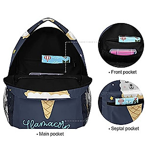 Cute Llama School Backpacks Cartoon Ice Cream Student Backpack Big For Girls Kids Elementary School Shoulder Bag Bookbag
