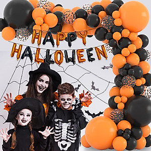AJOYEGG Halloween Balloons Garland Kit 115pcs, Matte Black Orange Confetti Balloon 18 12 5 Inch with Happy Halloween Foil Balloons, Latex Balloon Arch for Halloween Day Party Supplies Decorations DIY