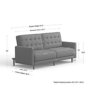 Glenwillow Home 81.5" Mies Square Arm Sleeper Sofa with 32-Button Tufting in MCM Vintage Design in Dark Grey