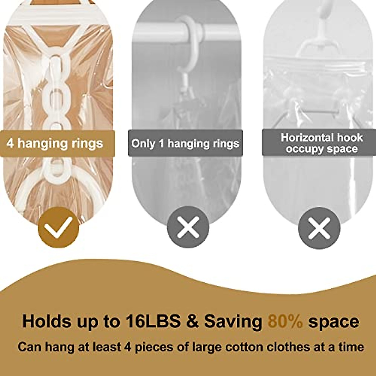 5PCS Large Hanging Vacuum Storage Bags, Reusable Space Saver Vacuum Seal Storage Bags for Clothing with Hand Pumps, Hanging Sealer Bags for Coats, Suits, Jackets and Quilts (27"×44")
