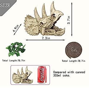 Tfwadmx Bearded Dragon Tank Accessories Resin Dinosaur Triceratops Skull Skeleton Reptiles Hideouts Cave Vines Leaves Aquarium Decorations for Lizards,Chameleon,Snake,Spider,Gecko