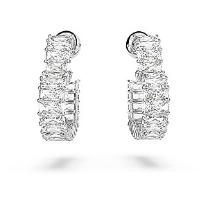 SWAROVSKI Matrix Hoop Earrings, Woven Heart-Shaped Hoops with Clear Crystals on a Rhodium Finished Setting, Part of the Swarovski Matrix Collection