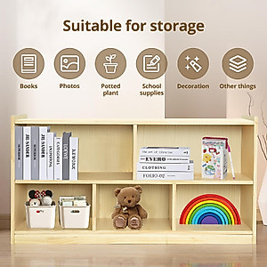 KOALA DIARY 2-Shelf Toddler Solid Wood Storage Cabinet, 5-Section Montessori Shelf Toy Organizers,Natural Kids Furniture，Classroom, Playroom, Daycare and Preschool Bookshelves Kinder Garden，Nursery