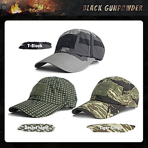 Black Gunpowder Tactical Camo Baseball Cap Tactical Operator Collection Patch Hunting Outdoor Activities (Tiger Stripe)