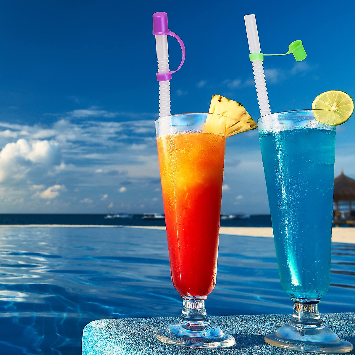 Bendable Straws with Straw Covers Cap - 11 inch Long Flexible Straws - Bendy Drinking Straws Reusable with Covers Cap Assorted Colors - 14 Pack