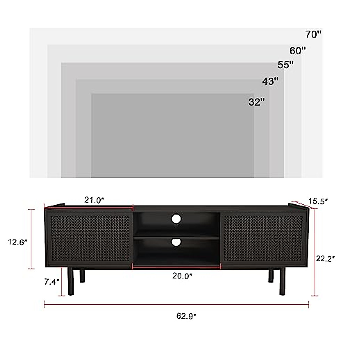 ORRD TV Stand for TVs Up to 70 Inch, Accent Iron Rattan Storage Cabinet Television Stands Entertainment Media Center Console Table with Sliding Barn Door and Adjustable Shelves for Living Room
