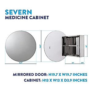 Croydex Severn Stainless Steel Circular Medicine Cabinet with Over Hanging Mirror Door, 19.7 x 19.7 x 3.9 In.