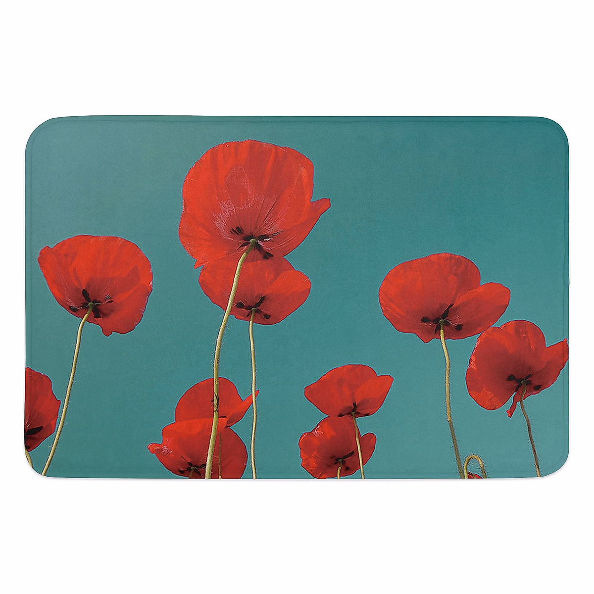 Poppy Flower Bath Rugs Red Blooms Sponge Doormat Non Slip Backing Durable Soft Flannel Mat Memory Foam Mats Carpet for Bathroom Kitchen 32x20In