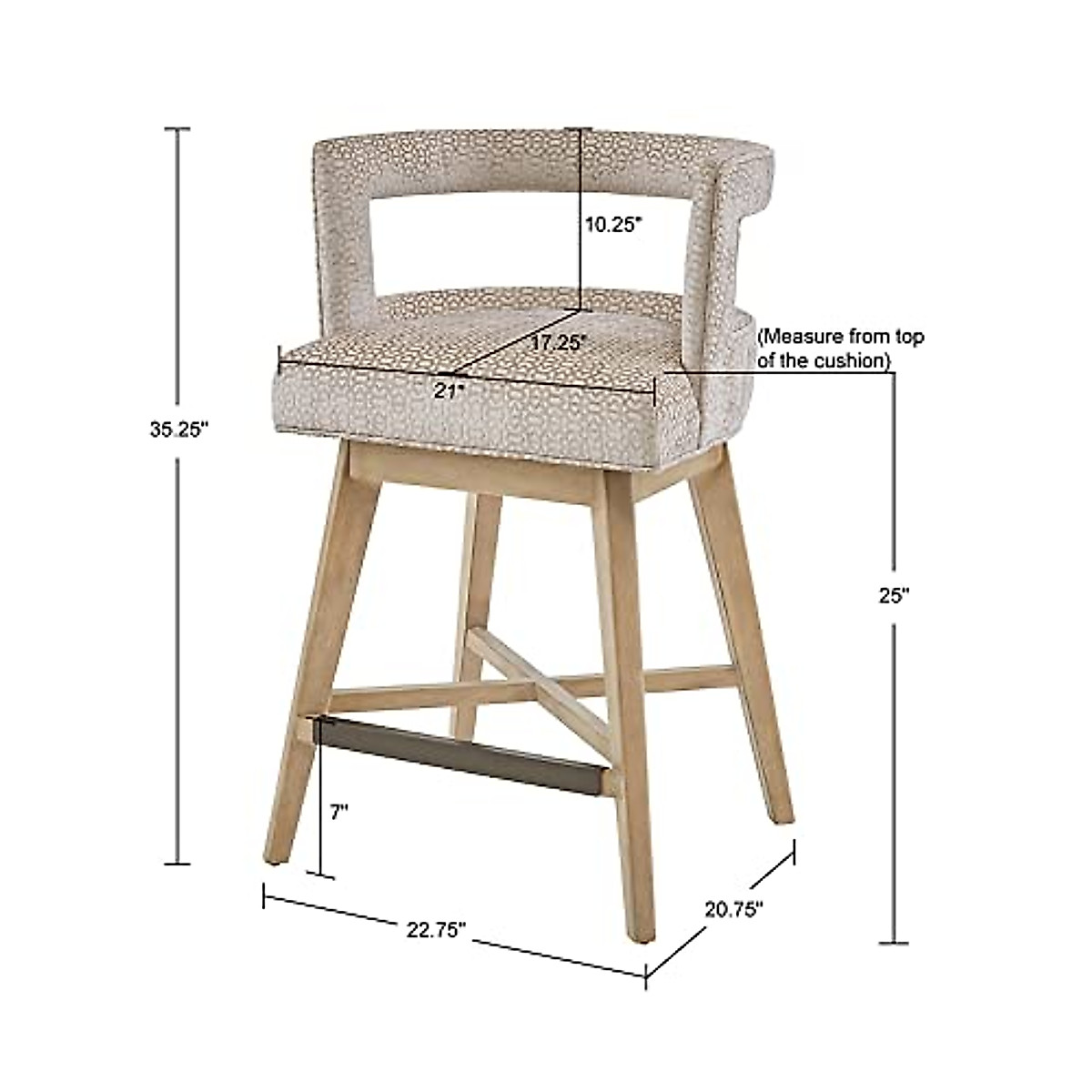 Madison Park Glenwood Upholstered Swivel Counter Stools, Height Kitchen Chair, Solid Wood, Bronze Metal Kickplate Footrest, Back Support, Pipped Fabric, Dining Room Accent Furniture, Cream