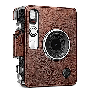 Fintie Protective Case for Fujifilm Instax Mini EVO Camera - Premium Vegan Leather Bag Cover with Removable Adjustable Strap, Vintage Brown