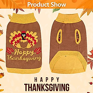 HUMLANJ Thanksgiving Knitted Dog Turtleneck Sweater Dog Sweaters Turkey Warm Pullover Sleeveless with Leash Hole for Puppy Doggy Doggie Yorkshire Chihuahua Pug