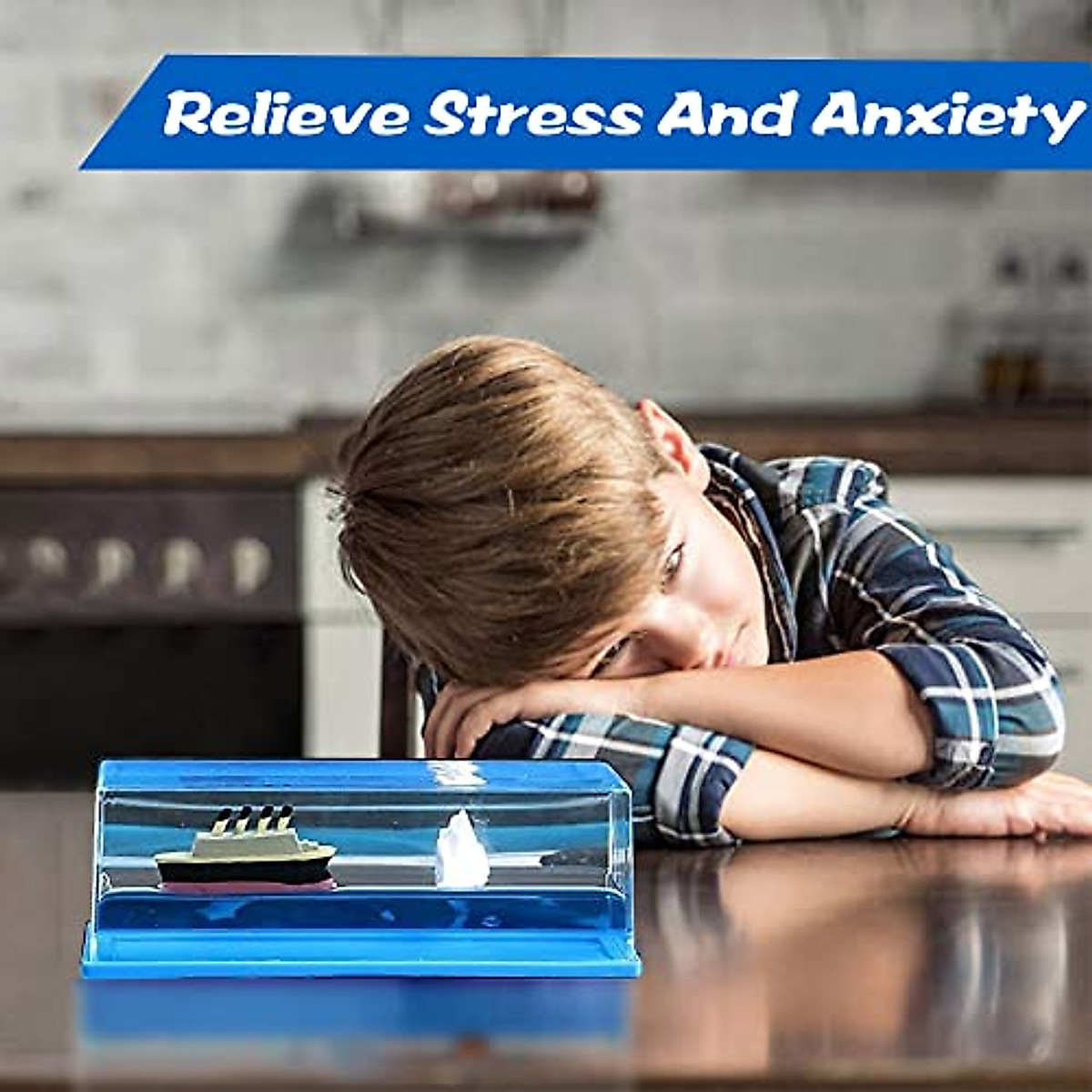 Honsheng Unsinkable Titanic Simulator Toy Wavey Boat in a Box Liquid Wave Cruise Fluid Ship Decoration Ornament for Car Decoration Paperweight Desk Toy Gifts,Recommended Age Range for use: 3+