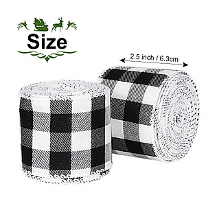 Tenn Well Black and White Plaid Ribbon, 19.6 Yards 2.5 inch Wired Christmas Buffalo Check Ribbon for Bow Making, Gift Wrapping, Wreath, Christmas Tree Decoration (2 Roll x 9.8 Yards)