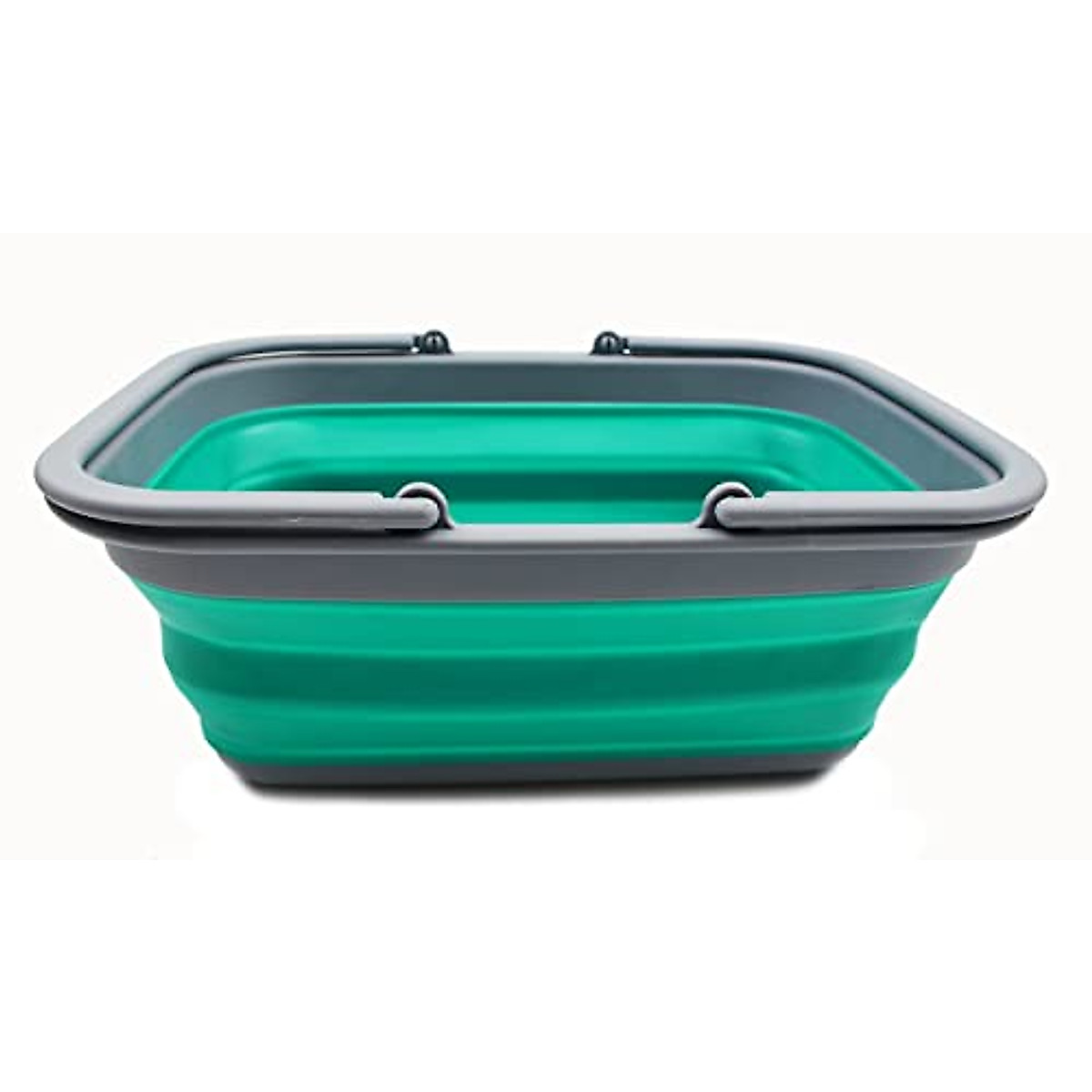 SAMMART 9.2L (2.37Gallon) Collapsible Tub with Handle - Portable Outdoor Picnic Basket / Crater - Foldable Shopping Bag - Space Saving Storage Container (1, Grey/Bluish-Green)