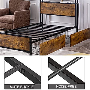GAZHOME Twin XL Bed Frame with 2 XL Storage Drawers, Platform Bed Frame with 2-Tier Headboard, Strong Metal Slat Support/No Box Spring Needed/Easy Assembly/Space Saving