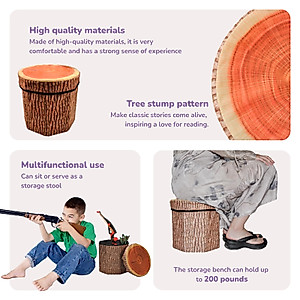 CHEFAN Fruit Storage Stool Ottoman,Tree Stump Stool, Cute Folding Storage Toy Box, Collapsible Storage Seat Chest, Wood Stump Organizer Stool for Toy, Cloth and Kids