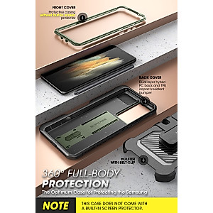 SUPCASE Unicorn Beetle Pro S Pen Slot Holder Dual Layer Rugged Holster Case for Samsung S21 Ultra, Metallic Green