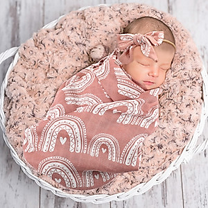 Baby Muslin Swaddle Blanket with Headbands Soft Unisex Cotton for Boys Girls Baby Swaddle Blanket Newborn Boho Rainbow Earthy Solid Color