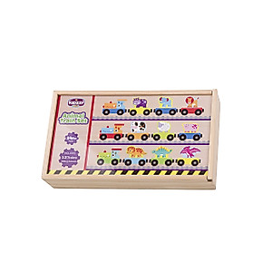 Wooden Trains Set (21 PCS) with 3 Dinosaurs 3 Farm 3 Zoo Animals with Box and Cover - Train Toys Magnetic Set Toy Train Sets for Kids Toddler Gift Toy for 2 Year Old Boys and Girls and up