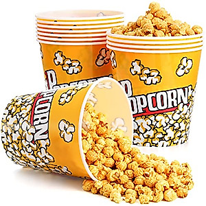 Tebery 12 Pack Plastic Popcorn Containers Reusable Popcorn Bucket Tub for Movie Night - 7 x 7 Inches