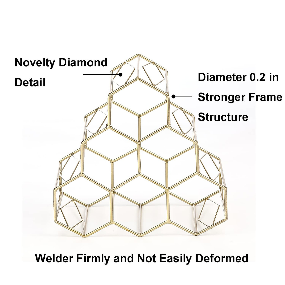 Jemeni Gold Wine Rack, Countertop Tabletop Honeycomb Small Wine Holder 6 Bottles